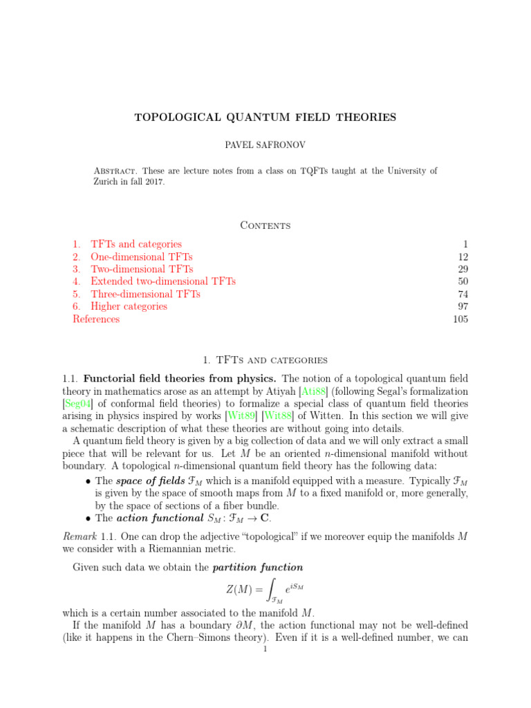 Topological Quantum Field Theories | PDF | Manifold | Functions And ...