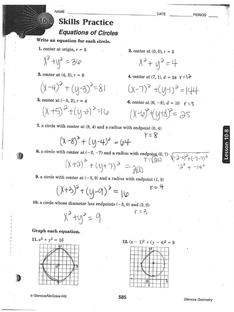 Equations of Circles HW Solutions 1 | PDF