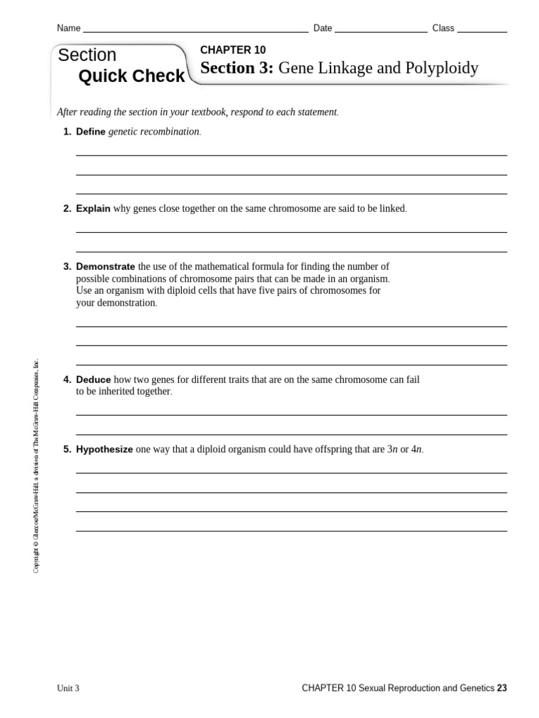 Section Quick Check Gene Linkage and Polyploidy | PDF