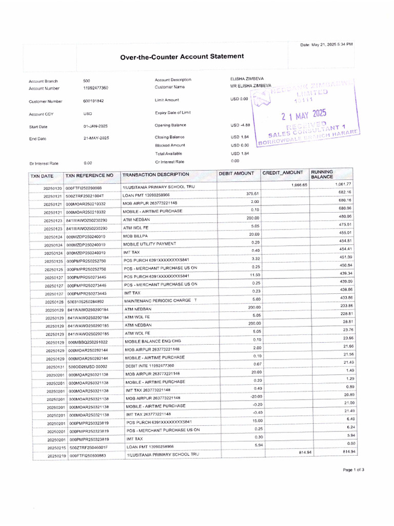 Zimbeva Bank Statement | PDF
