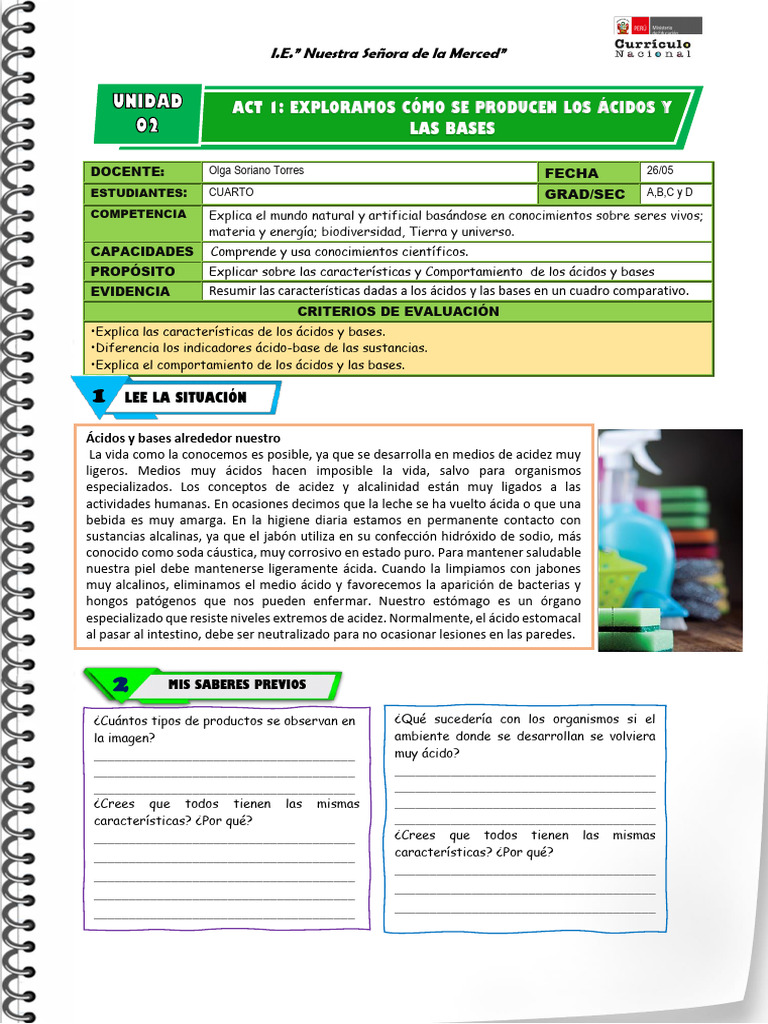 A-3º Act 1 Cyt Und 2 - Sem 1 | PDF | Ácido | Hidróxido