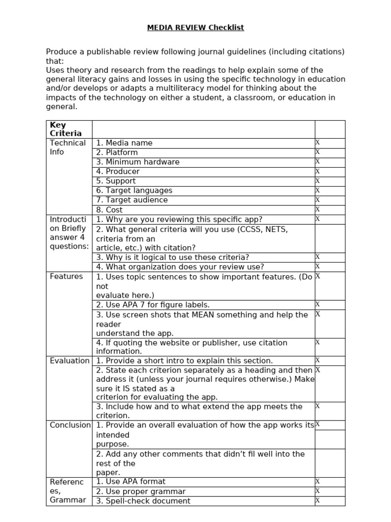 Checklist - Media Review (From Nasrullah) | PDF | Apa Style | Plagiarism