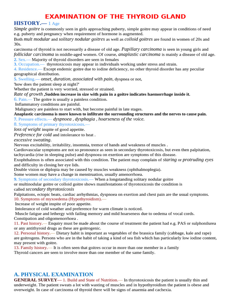 Thyroid Gland Examination Overview | PDF | Thyroid | Hyperthyroidism