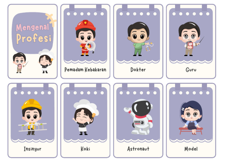 Mengenal Profesi Flashcard Ungu Ilustrasi | PDF