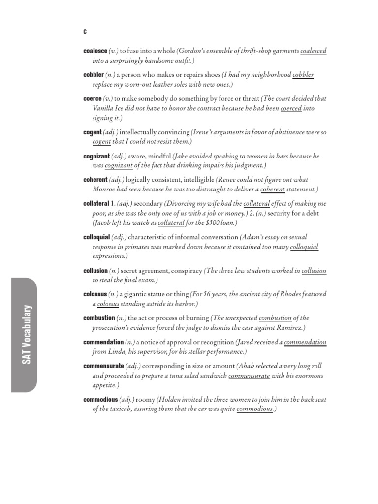 Essential SAT Vocabulary List C | PDF
