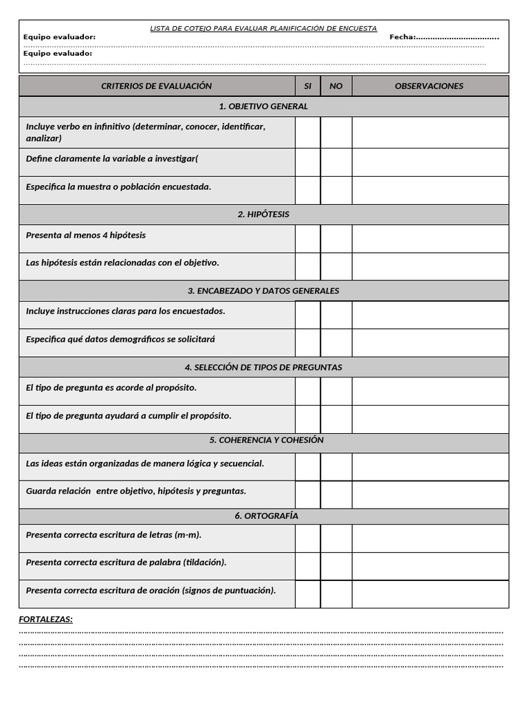 Lista de Cotejo para Evaluar Planificación de Encuesta | PDF