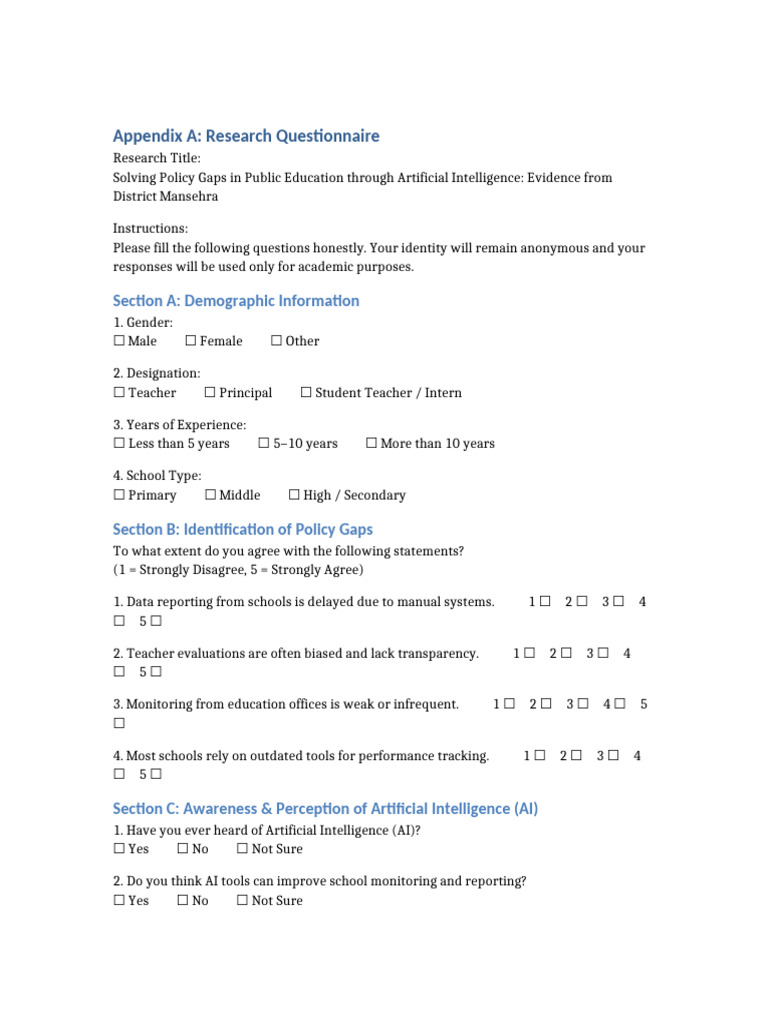 Waleed AI Education Questionnaire | PDF