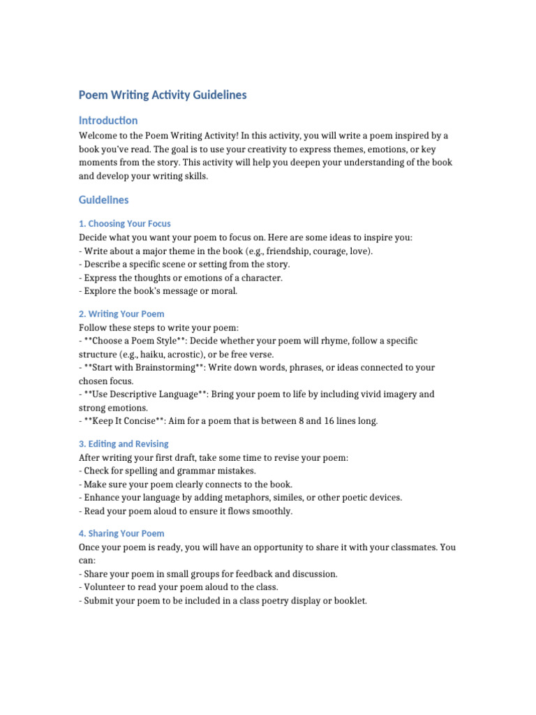 Poem Writing Activity Guidelines | PDF