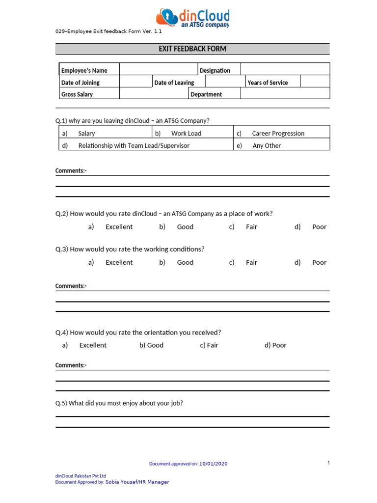 029 - Exit Feedback Form Ver 1.1 | PDF | Business
