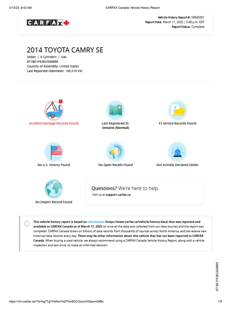 CARFAX Canada Vehicle History Report | PDF | Vehicles | Automotive Industry