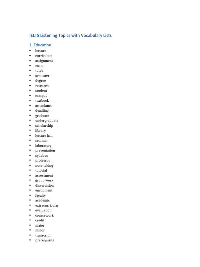 IELTS Listening 50 Topics Vocabulary | PDF | Information | Infection