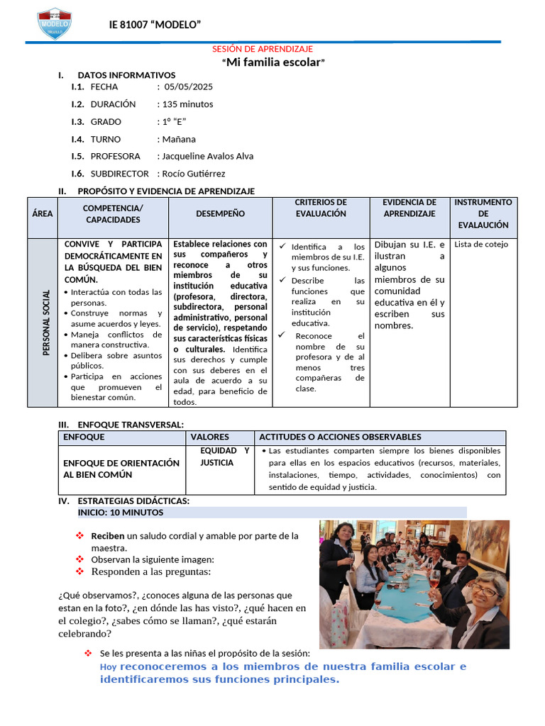 Mi Familia Escolar en Primer Grado | PDF | Maestros | Aprendizaje