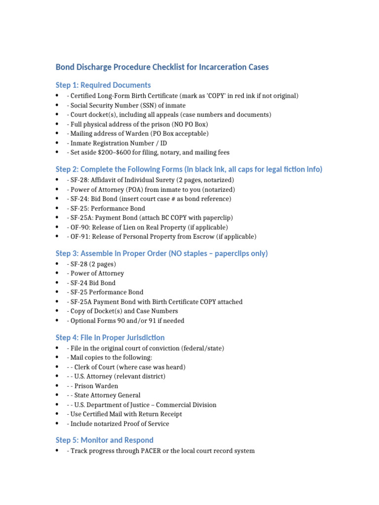 Bond Discharge Checklist for Inmates | PDF