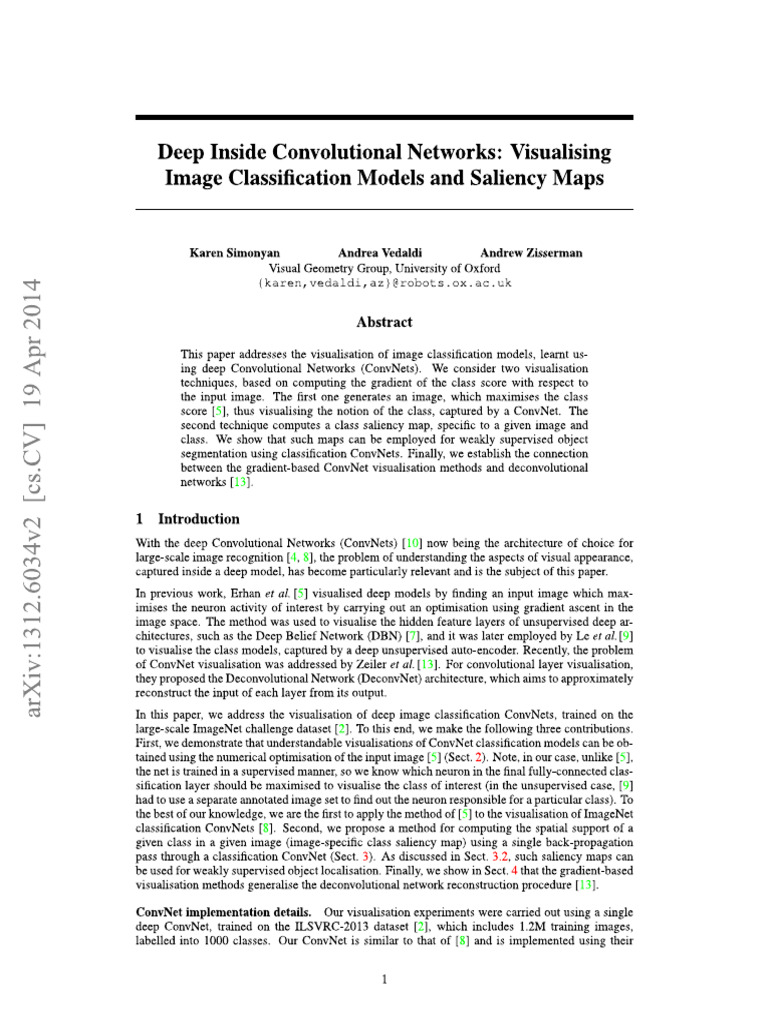 Simonyan - Visualising Image Classification Models and Saliency Maps | PDF