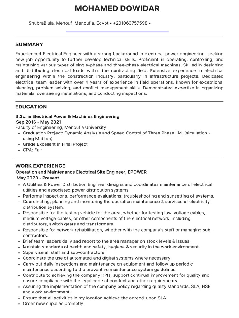Electrical Engineer with Project Management Skills | PDF | Engineering ...