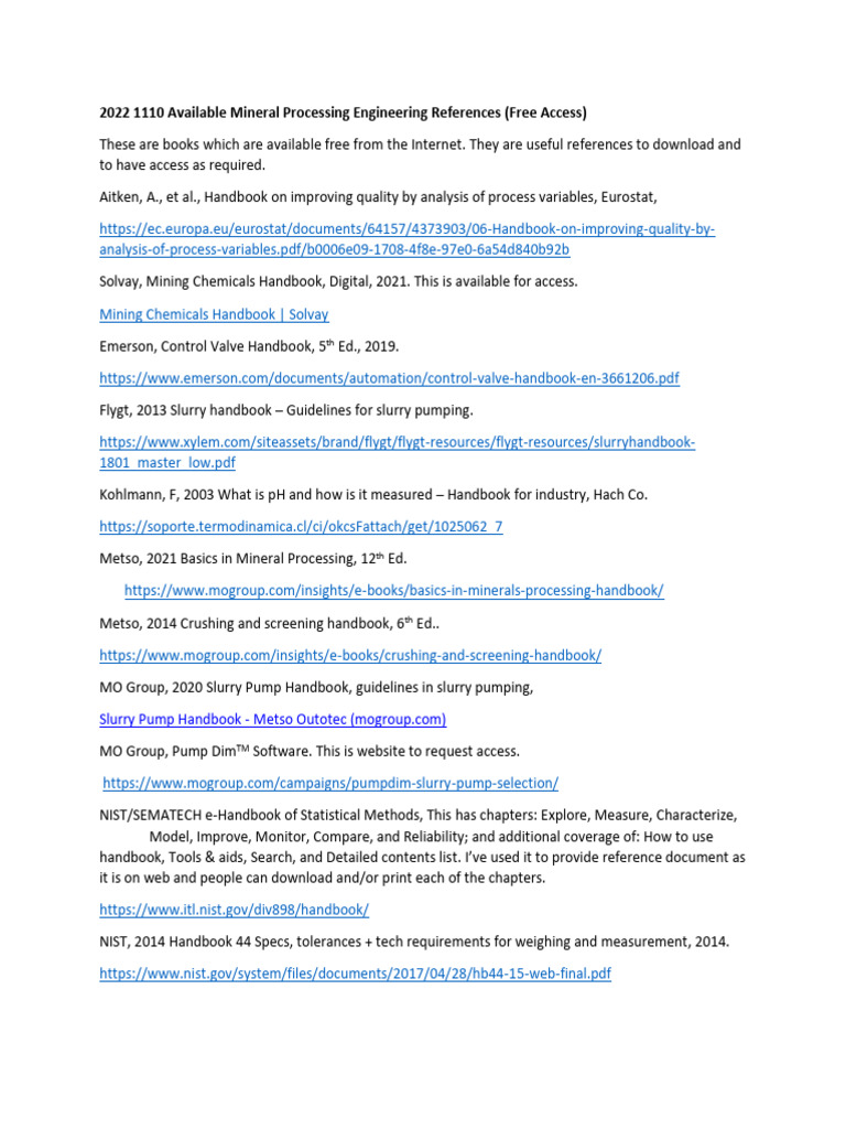 Mineral Process Engineering References Freely Available 1668343260 | PDF