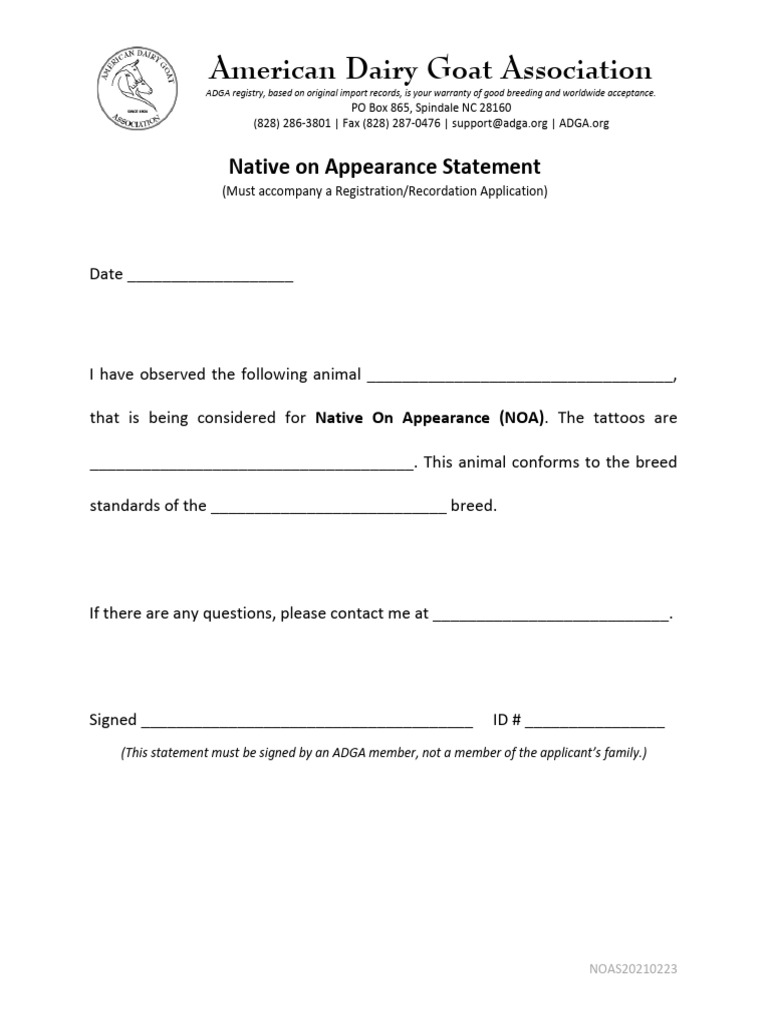 ADGA NOA Statement for Registration | PDF