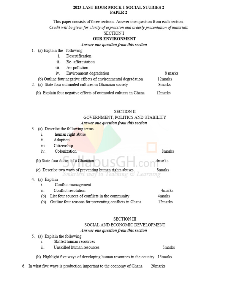 2023 Last Hour Mock 1 Social Studies 2 - 120620 | PDF