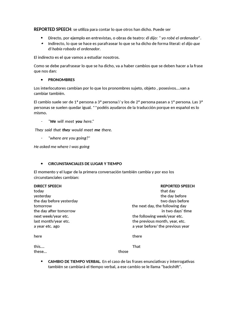 Reported Speech in Spanish: Guide | PDF