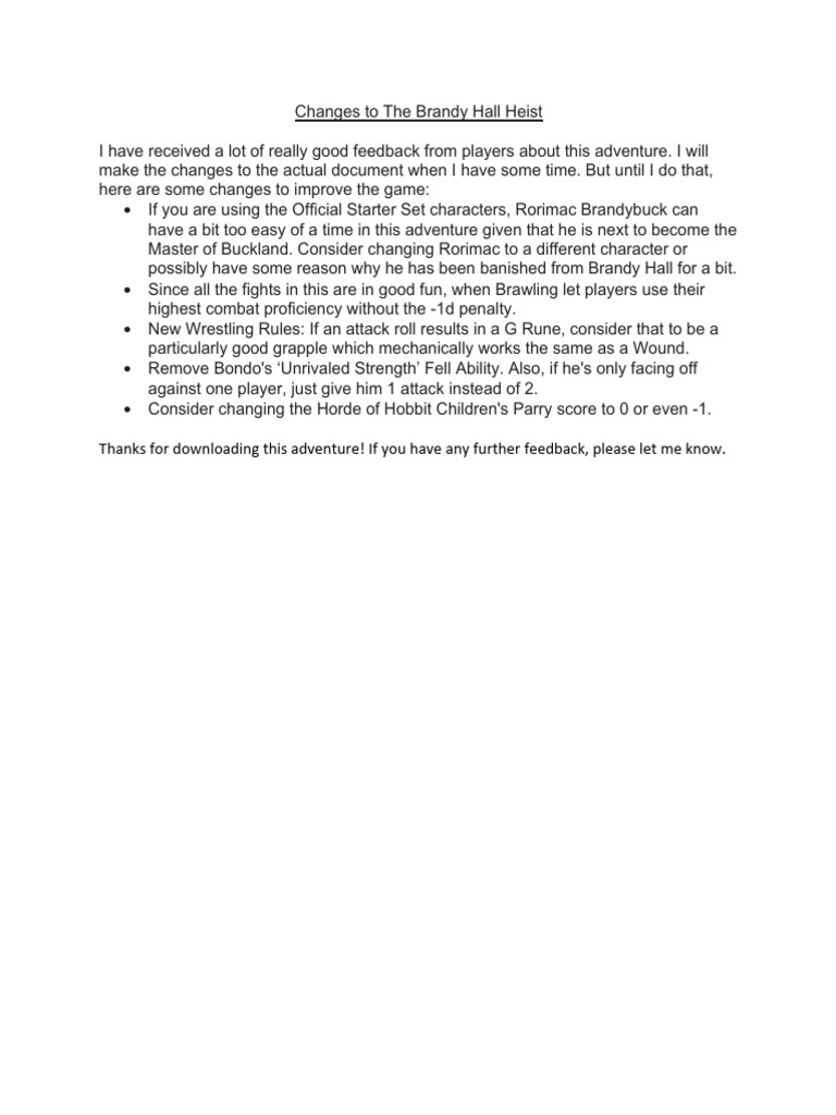 READ FIRST - Changes To The Brandy Hall Heist | PDF