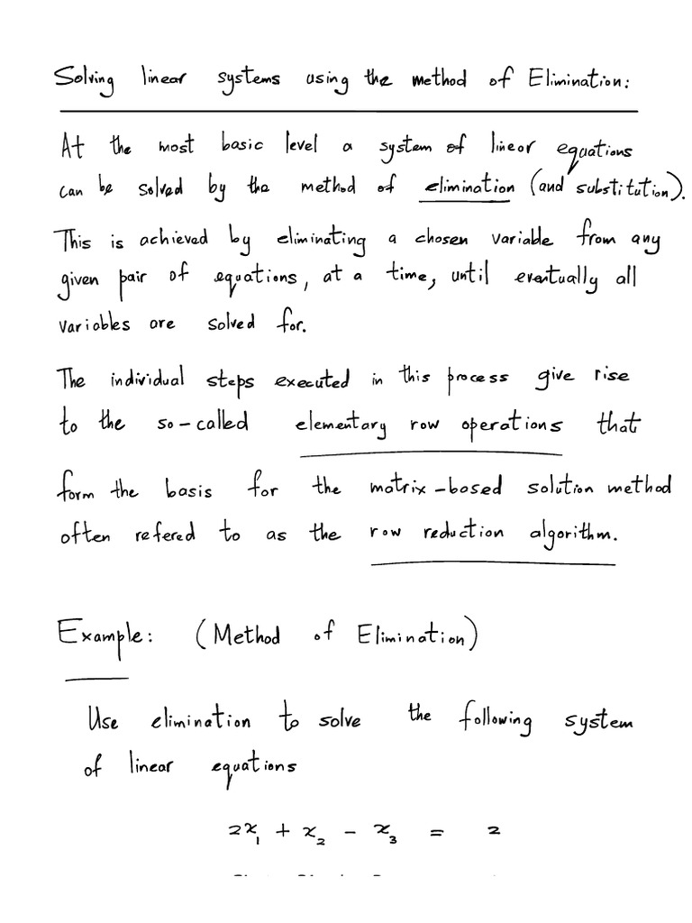 Week 1 - Example 1 - Solving Linear Systems Using Elimination | PDF
