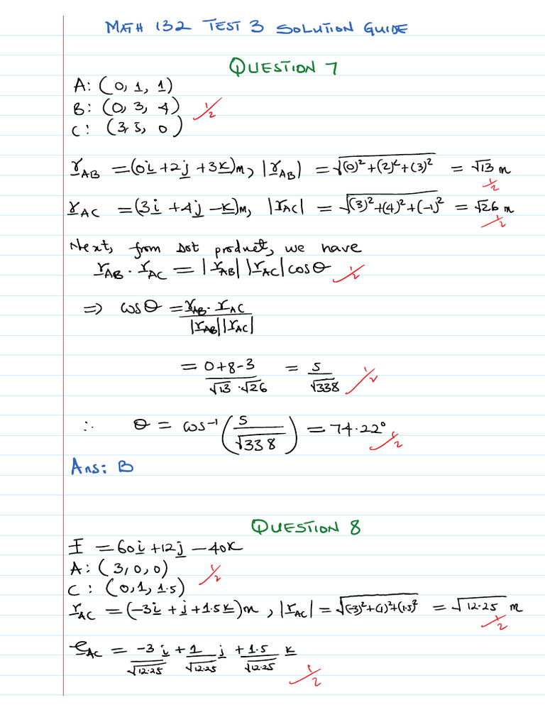 Math132 (2025) - Test 3 - Solutions (A) | PDF