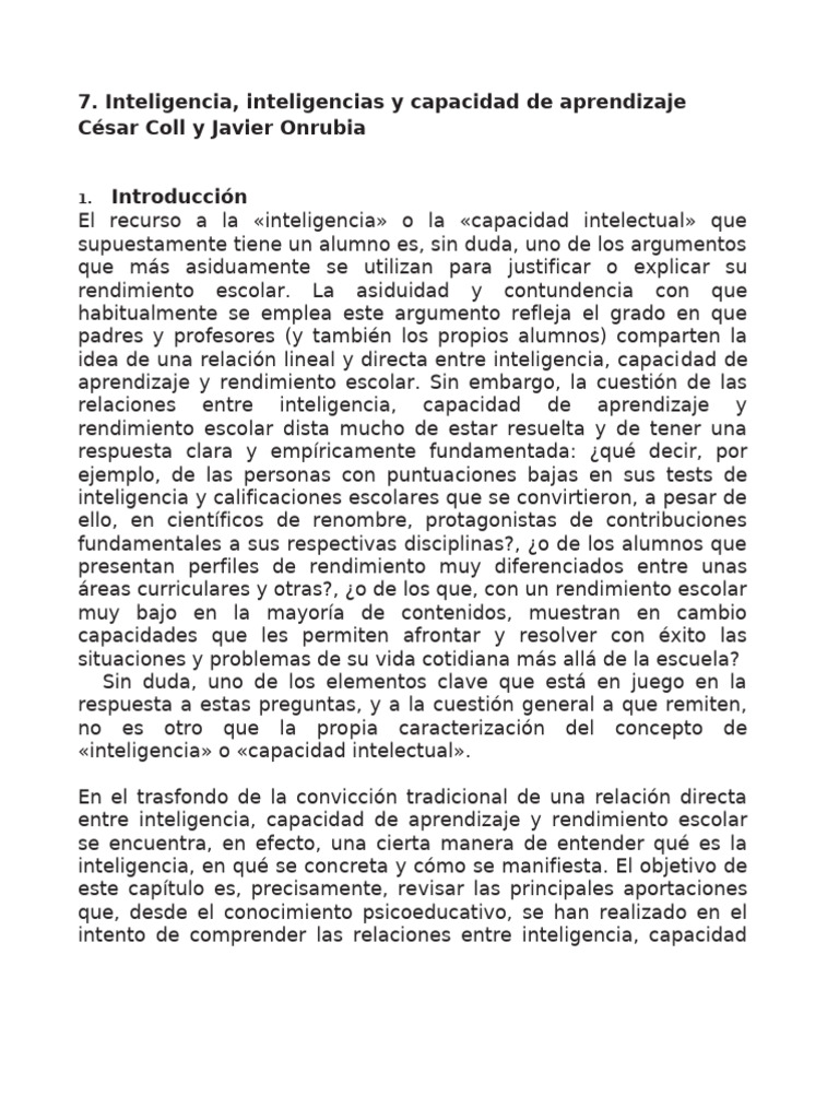 Coll Cap 7. Inteligencia Inteligencias y Capacidad de Aprendizaje | PDF | Inteligencia ...