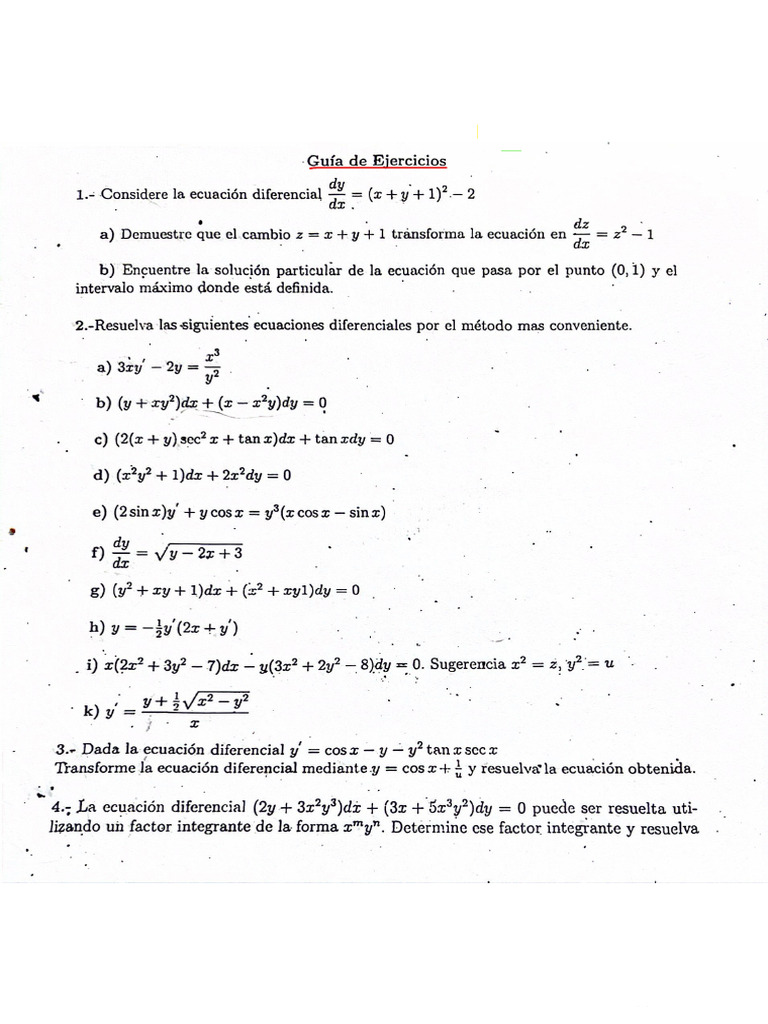Guia de Ejercicios EDO 1er y 2do Orden | PDF