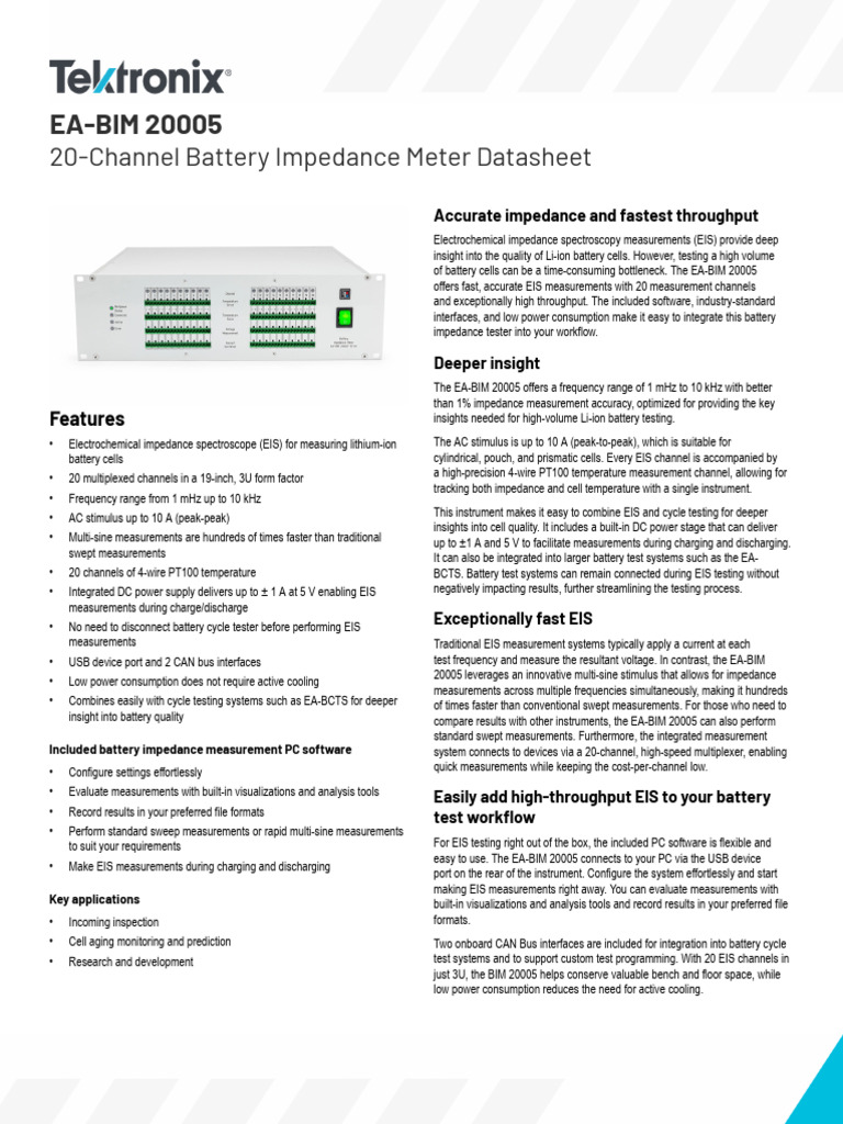 EA-BIM 20005 Battery Impedance Tester | PDF | Alternating Current | Hertz