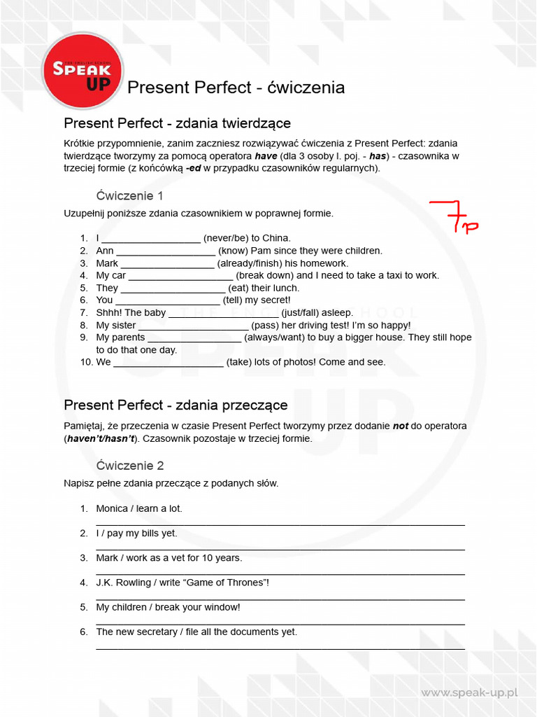 Cwiczenia Present Perfect | PDF