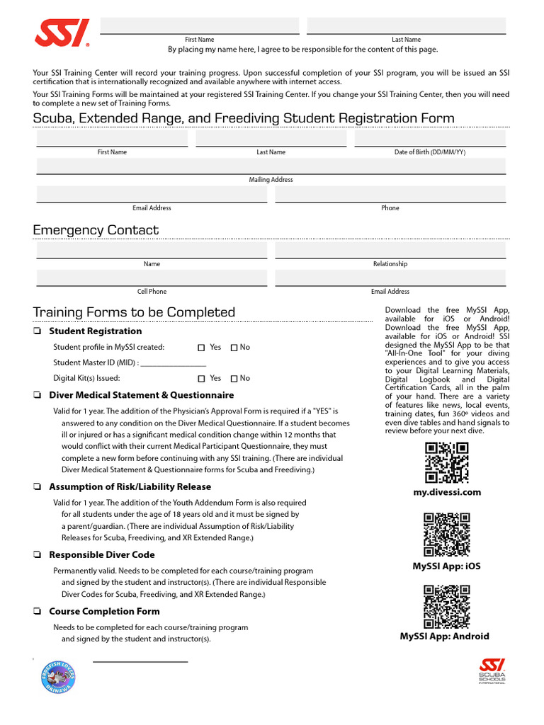 SSI Responsible Diver Code Form | PDF | Scuba Diving | Underwater Diving