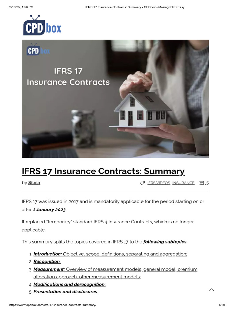 IFRS 17 Insurance Contracts - Summary - CPDbox - Making IFRS Easy | PDF ...