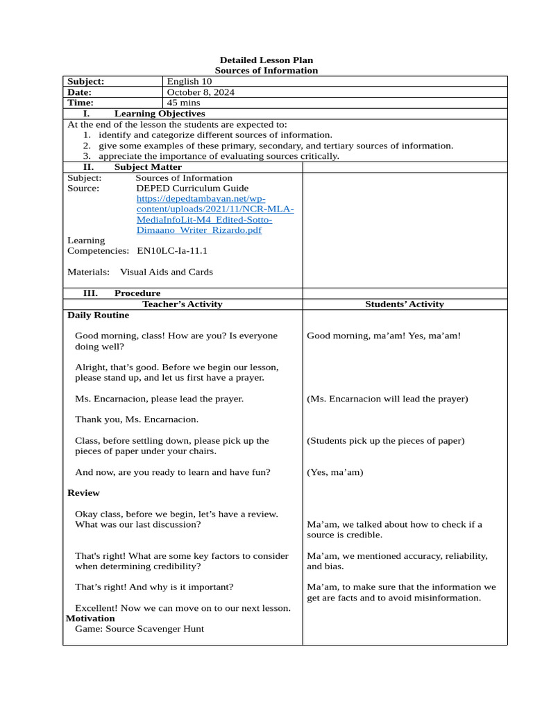 FINAL DLP - Sources of Information | PDF | Information | Learning