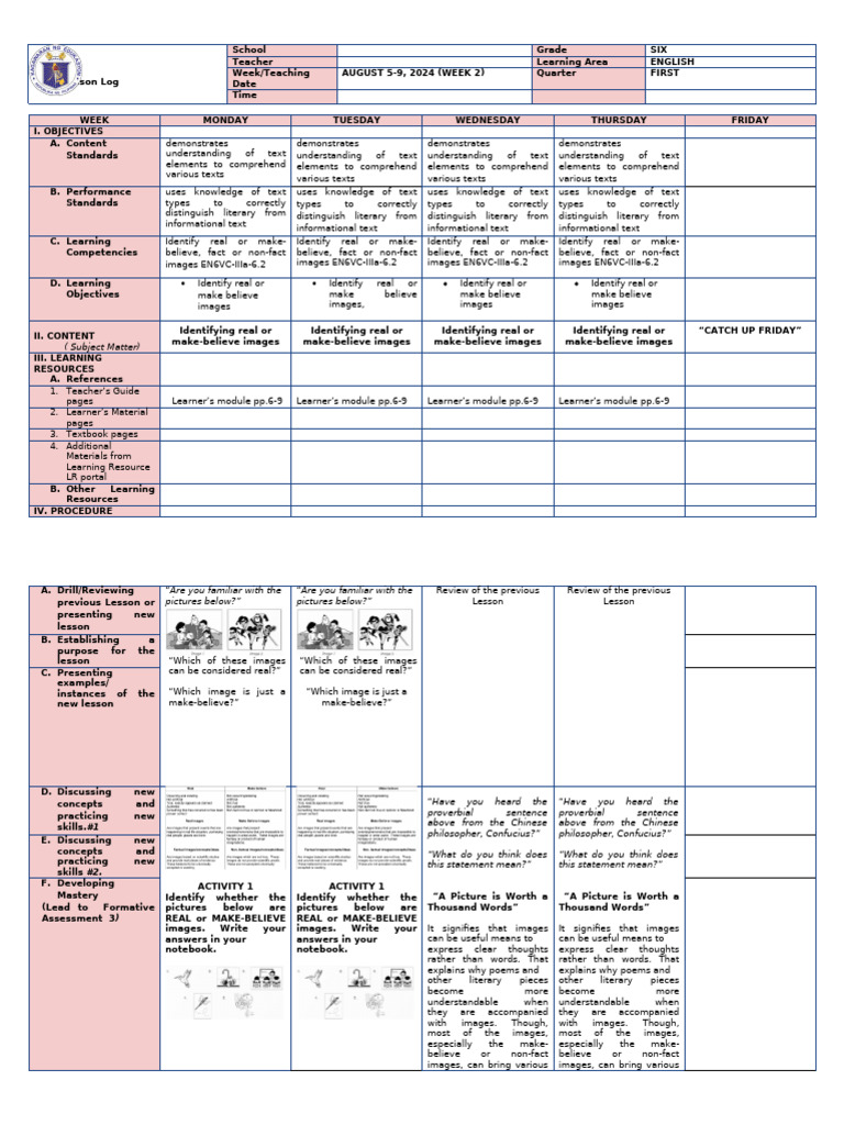 English Lesson Plan: Week 2 Activities | PDF | Learning | Knowledge