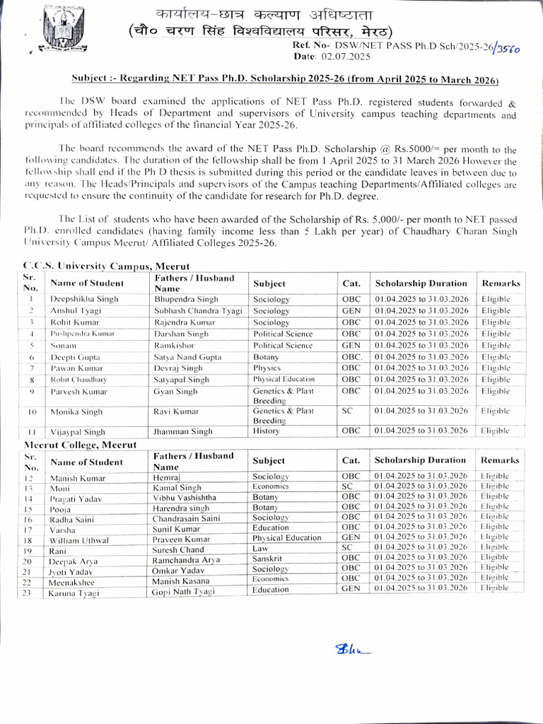 List of NET Pass PHD SCH 2025-26 - 250707 - 034840 | PDF | Doctor Of ...
