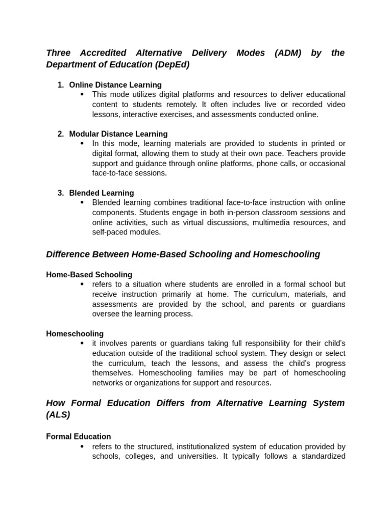Three Accredited Alternative Delivery Modes (ADM) by The Department of ...