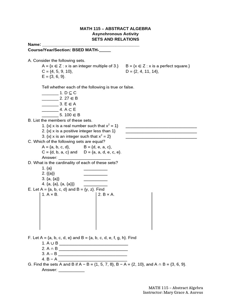 Math 115 Lesson 1 Asynchronous - Sets | PDF