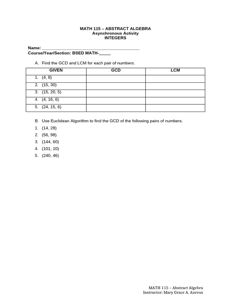 Math 115 Lesson 1 Asynchronous - Integers | PDF