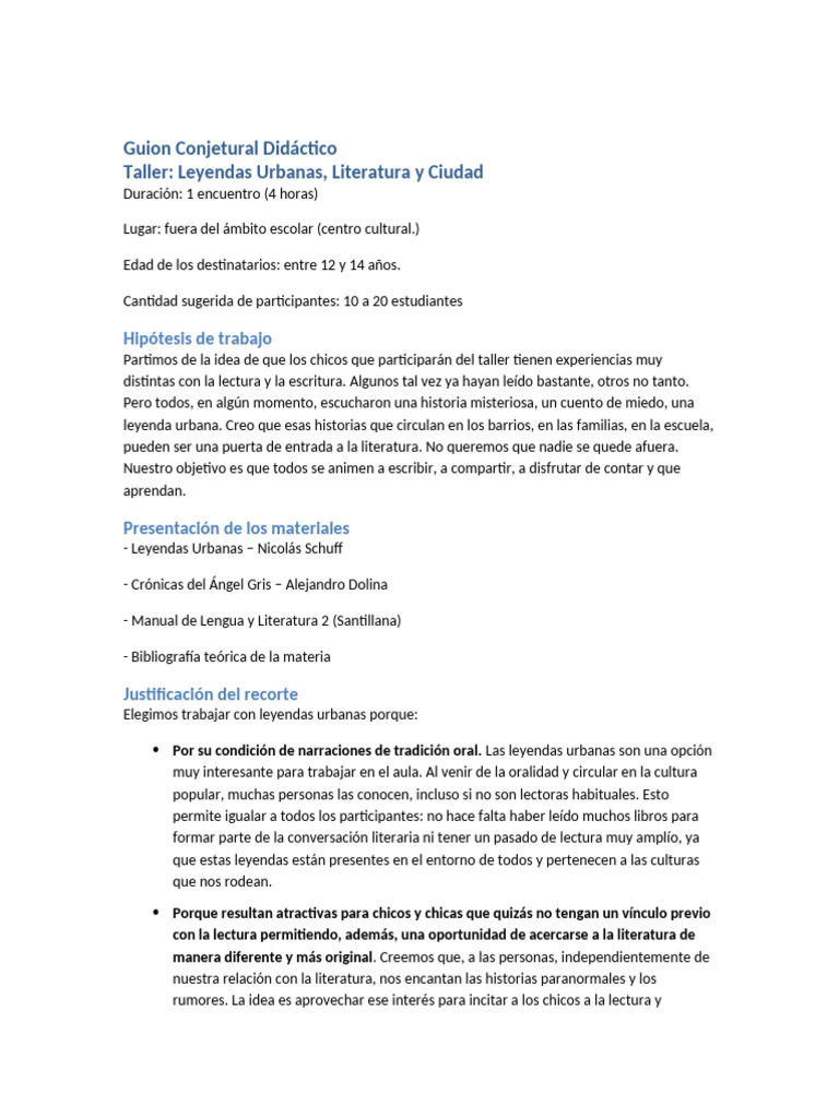 Guion Conjetural Leyendas Urbanas Narrativo | PDF