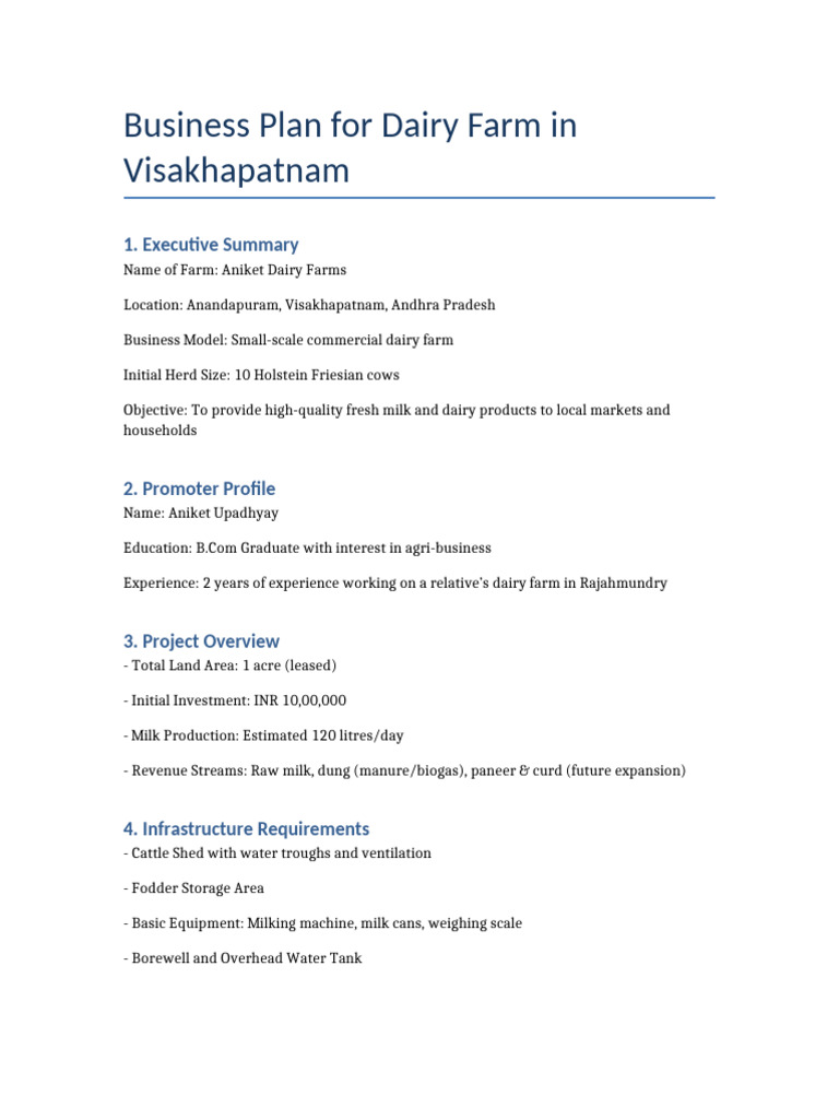 Business Plan for Aniket Dairy Farm | PDF | Dairy | Dairy Farming