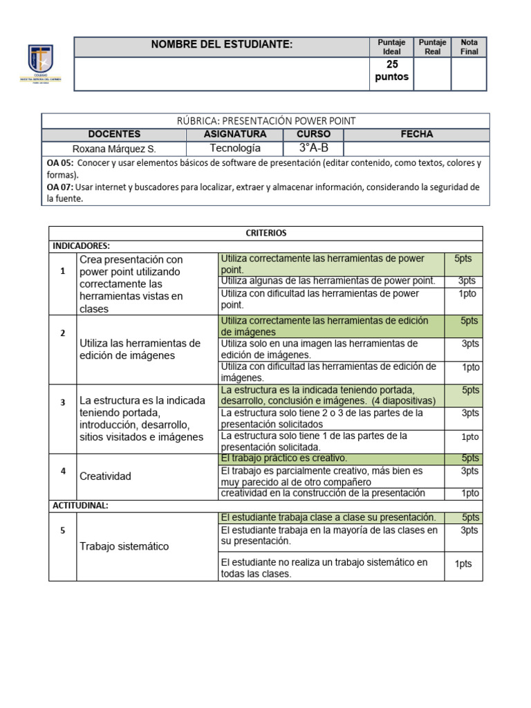 Rubrica Power Point MODIFICADA 3 | PDF | Informática