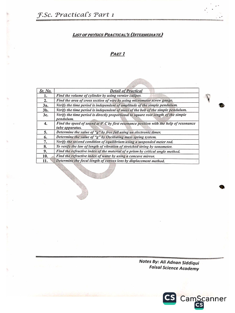 Physics Practical Notes Part 1 | PDF