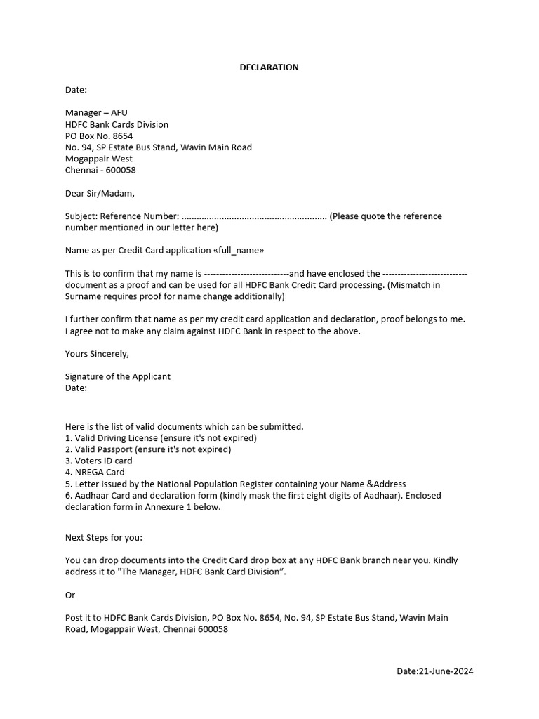 HDFC Name Mismatch Form Filled HarishC | PDF | Identity Document | Authentication