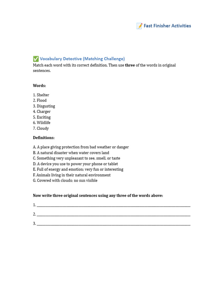 Fast Finisher Activities for Kids | PDF