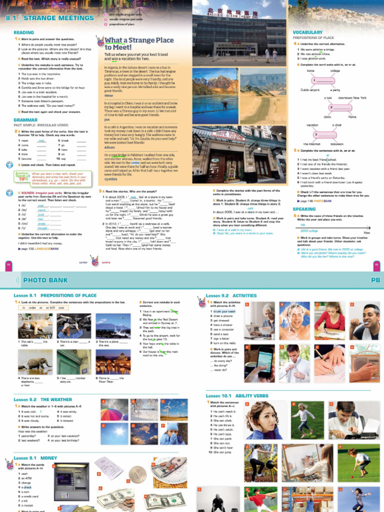 082-83 Unit 8.1 - Strange Meetings - PREPOSITIONS OF PLACE | PDF