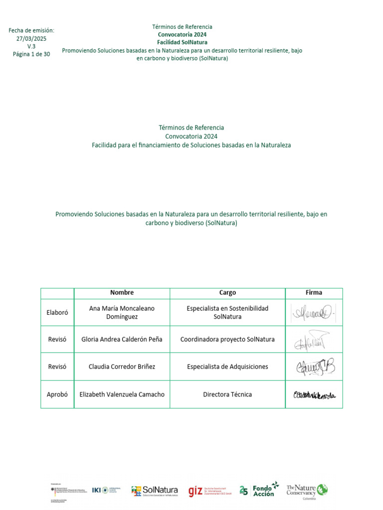 TDR Convocatoria 2024 Facilidad SolNatura V3 | PDF | Biodiversidad | Sustentabilidad