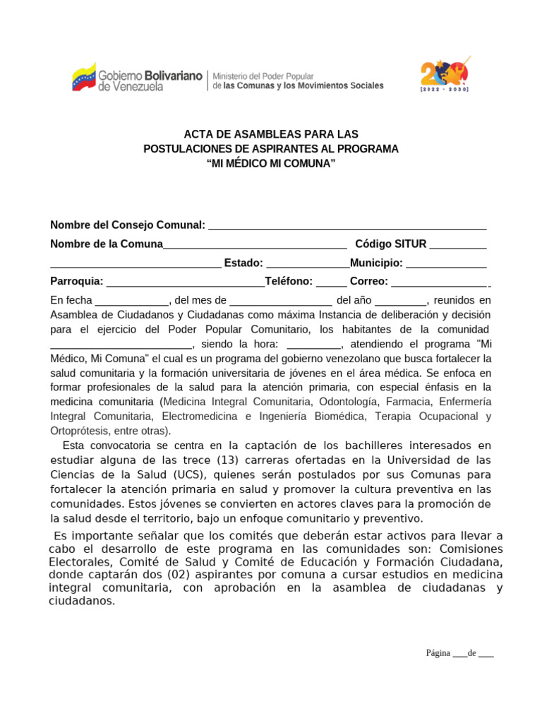 Acta MI MEDICO MI COMUNA | PDF | Medicina | Cuidado de la salud