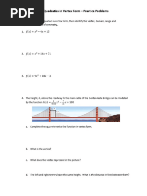 Completing The Square Vertex Form Practice