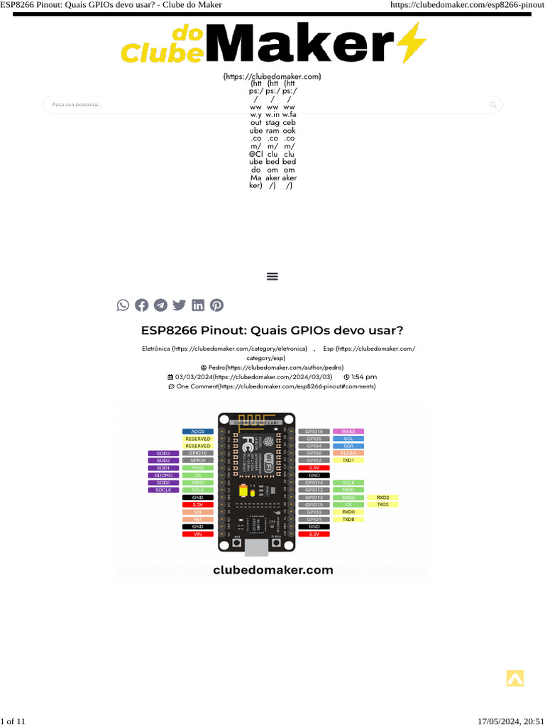 ESP8266 Pinout Quais GPIOs Devo Usar - Clube Do Maker | PDF ...