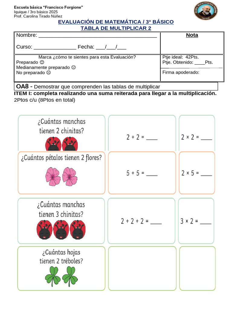 Prueba Matemática Multiplicación | PDF